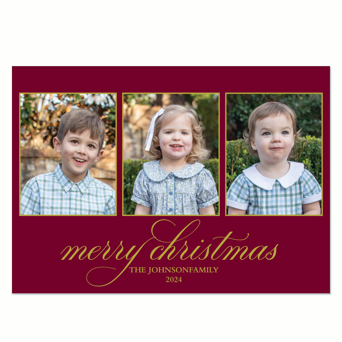 Traditional Horizontal Christmas Card Chartreuse on Burgundy – Eldridge ...