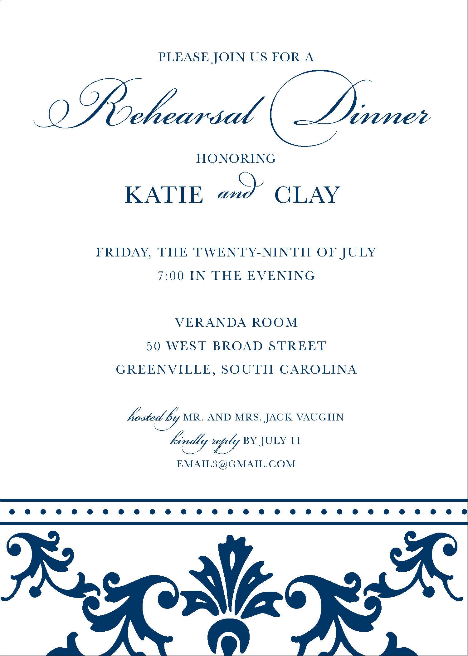 Formal Dinner Invitation Reminder Rehearsal Dinner Invitation Wording: